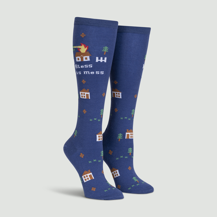 Bless This Mess | Vintage Knee High Socks - Blue | Women's - Sock It to Me
