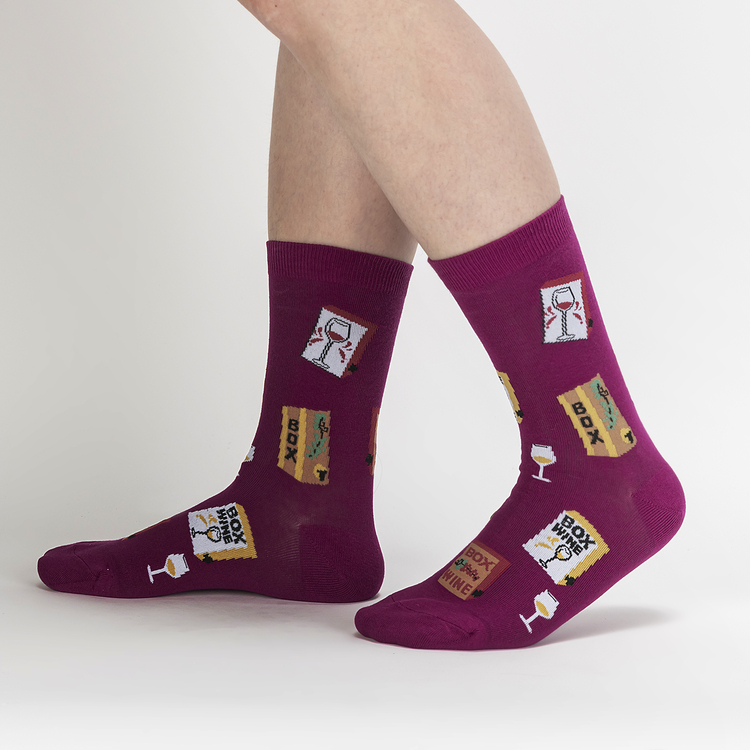 Wine Time | Box Wine Crew Socks - Purple | Women's - Sock It to Me