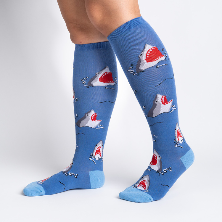 Fin-tastic! | Blue Shark Knee High Socks | Women's - Sock It to Me