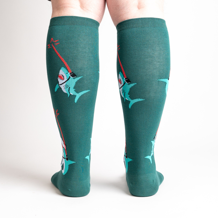 Laser Sharks | Wide Calf Knee Highs - Teal | Unisex - Sock It to Me