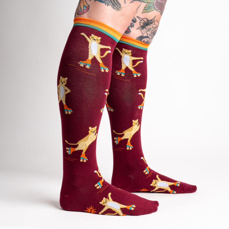 Roller Cats | Skating Knee High Socks - Red | Women's - Sock It to Me