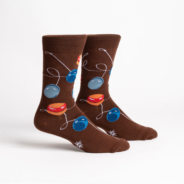 Yo-Yo Around | Fun Yo-Yo Crew Socks - Brown | Men's - Sock It to Me