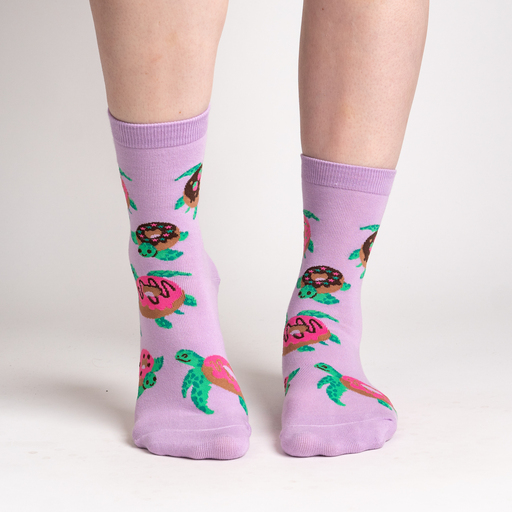 Be Happy | Donut Turtle Crew Socks - Purple | Women's - Sock It to Me