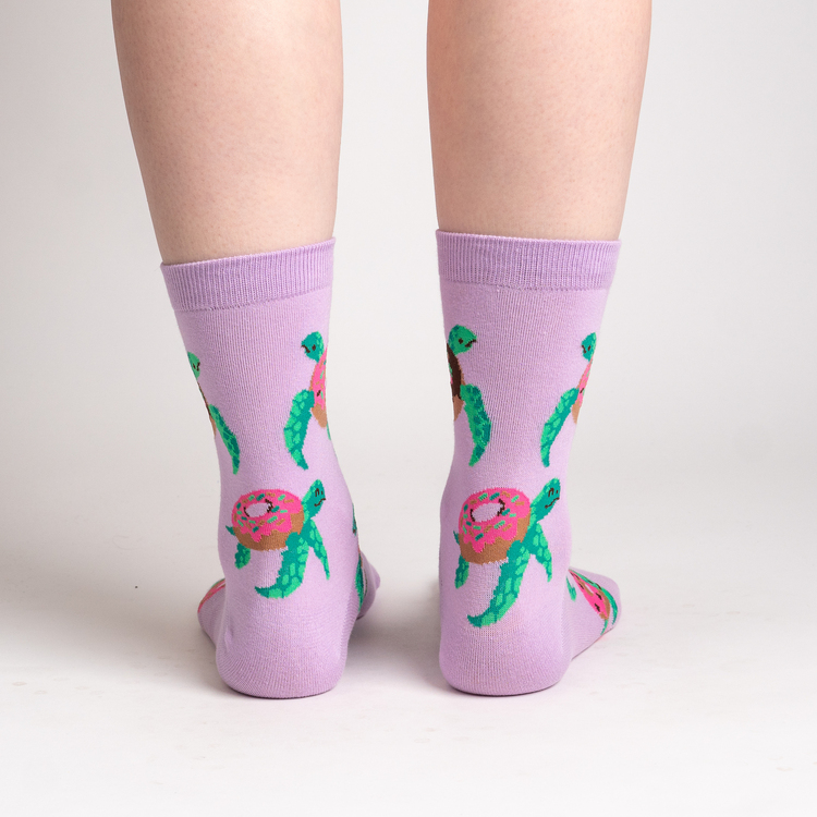 Be Happy | Donut Turtle Crew Socks - Purple | Women's - Sock It to Me