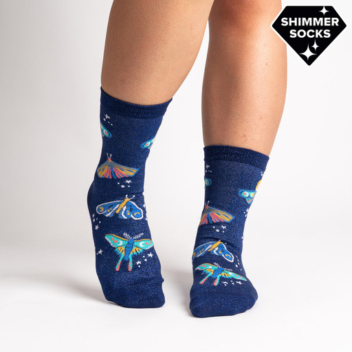 Moonlit Moth | Insect Crew Socks - Blue | Women's - Sock It to Me