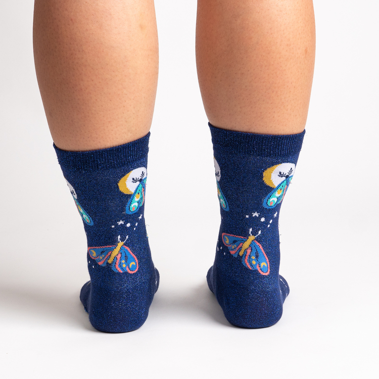 Moonlit Moth | Insect Crew Socks - Blue | Women's - Sock It to Me