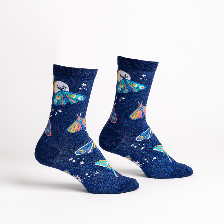 Moonlit Moth | Insect Crew Socks - Blue | Women's - Sock It to Me