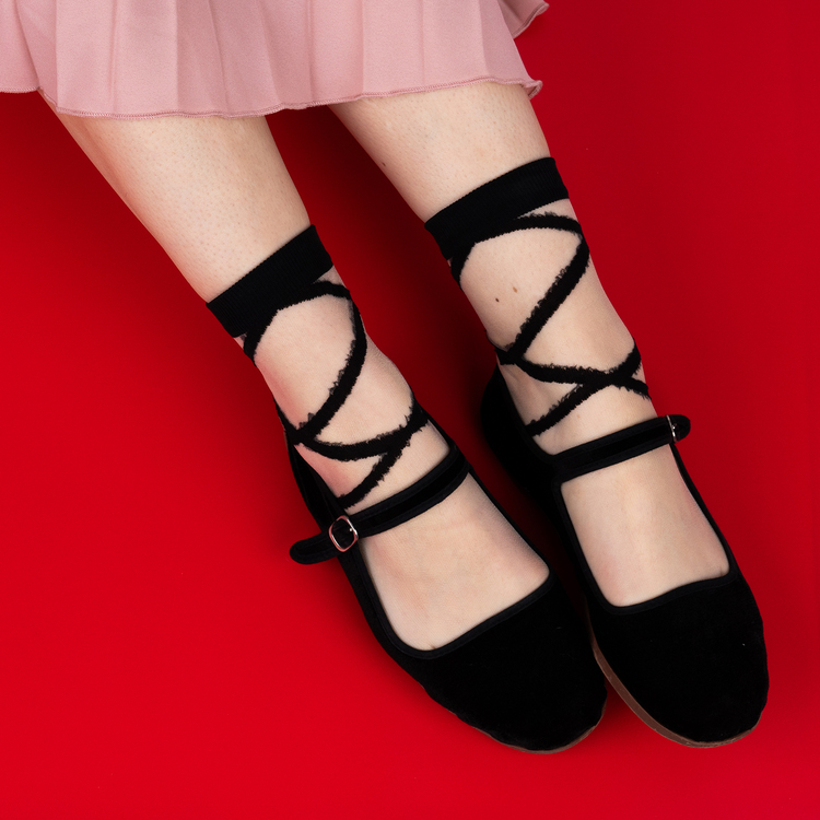 Balletcore | Black Sheer Crew Socks | Women's - Sock It to Me